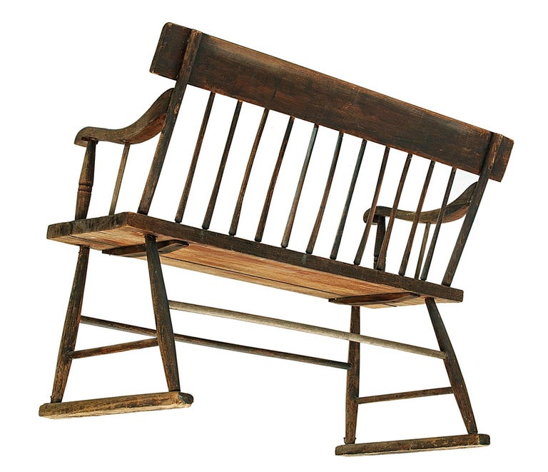 Antique American Primitive Armed Bench For Sale at 1stDibs