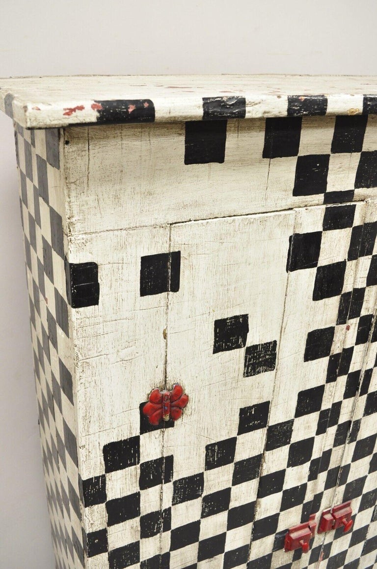Antique American Black and White Checkerboard Kitchen Cupboard Cabinet ...