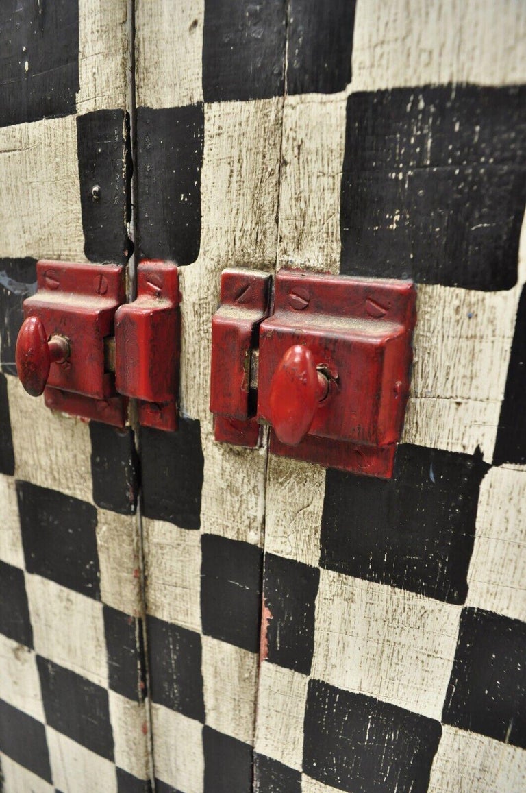 Antique American Black and White Checkerboard Kitchen Cupboard Cabinet ...