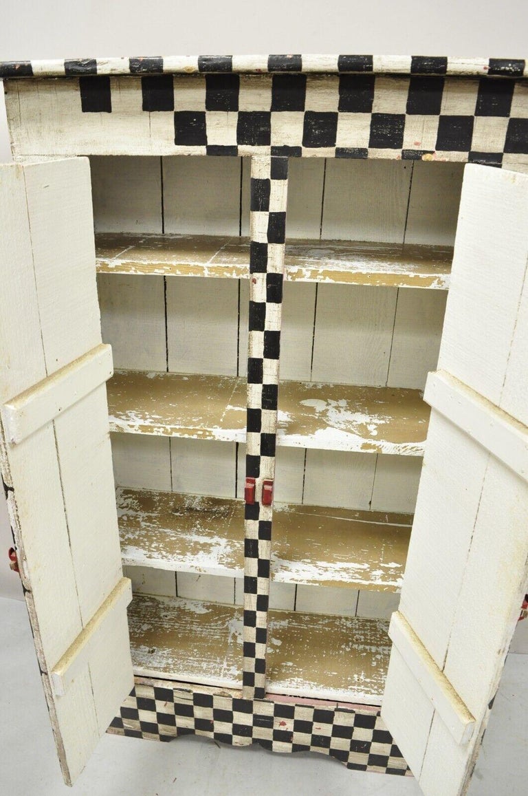Antique American Black and White Checkerboard Kitchen Cupboard Cabinet ...