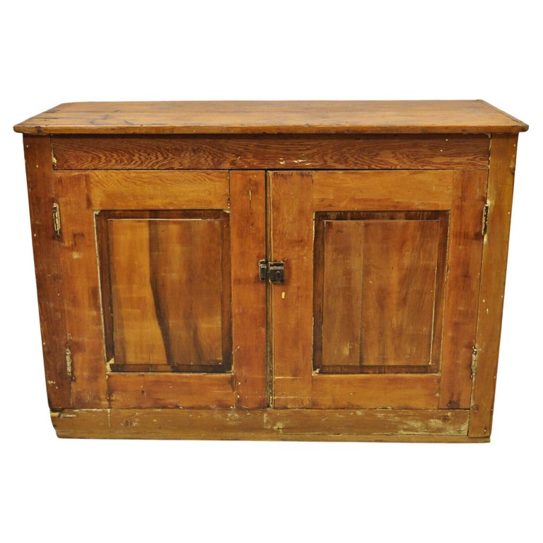 Antique American Primitive Country Pine Wood 2 Door Cupboard Hutch ...