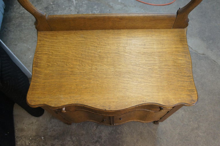 Antique American Quartersawn Oak Serpentine Washstand Towel Bar Cabinet Commode at 1stDibs