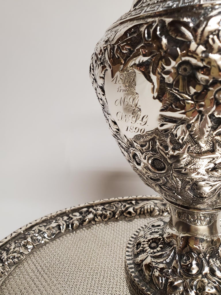 Antique American Repousse Sterling Silver Drinks Set For Sale at 1stDibs
