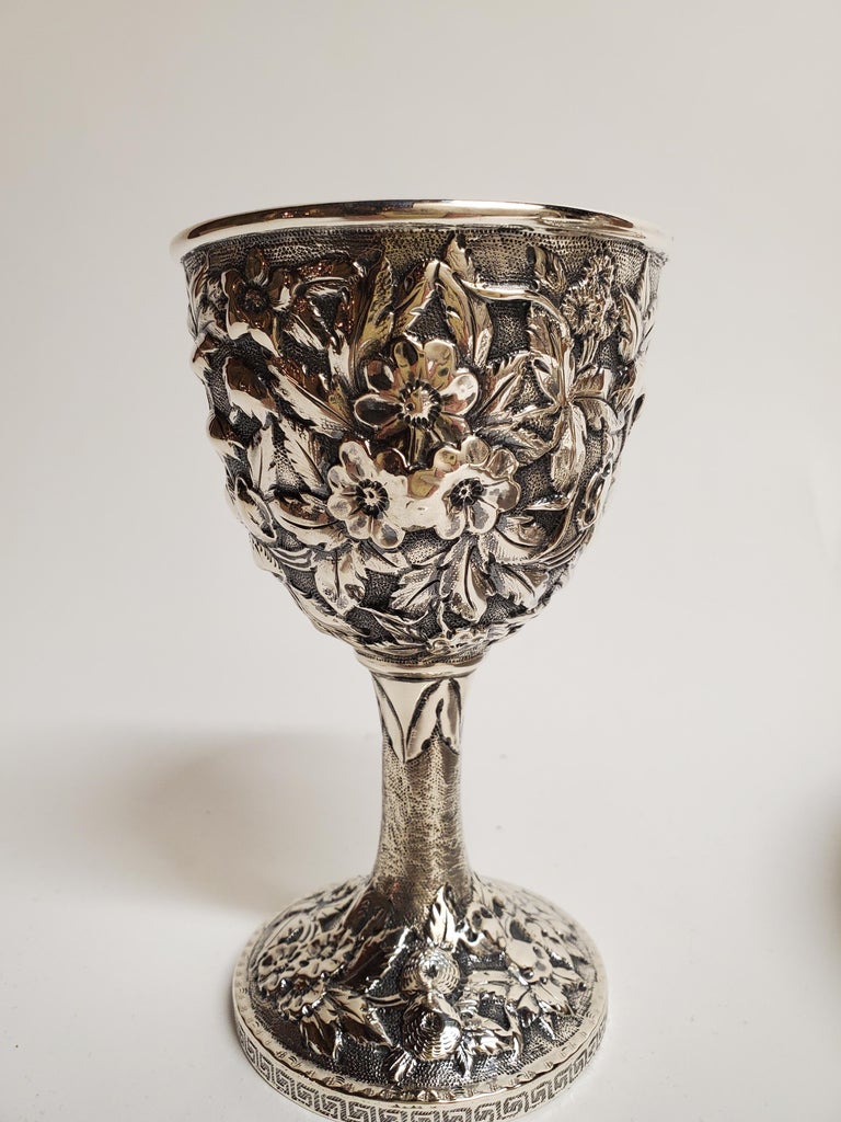 Antique American Repousse Sterling Silver Drinks Set For Sale at 1stDibs