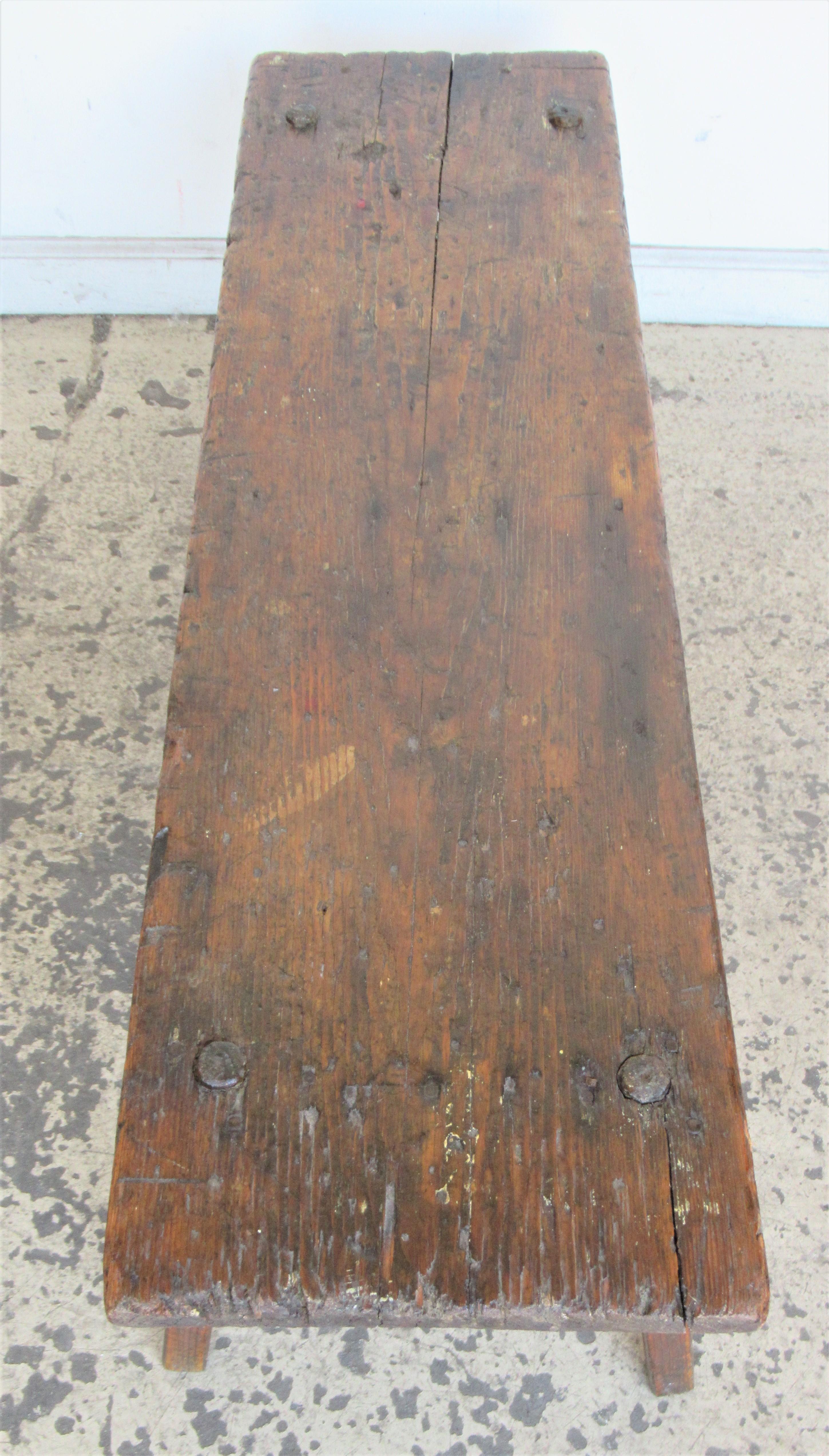 Antique American Primitive Pine Low Bench at 1stDibs