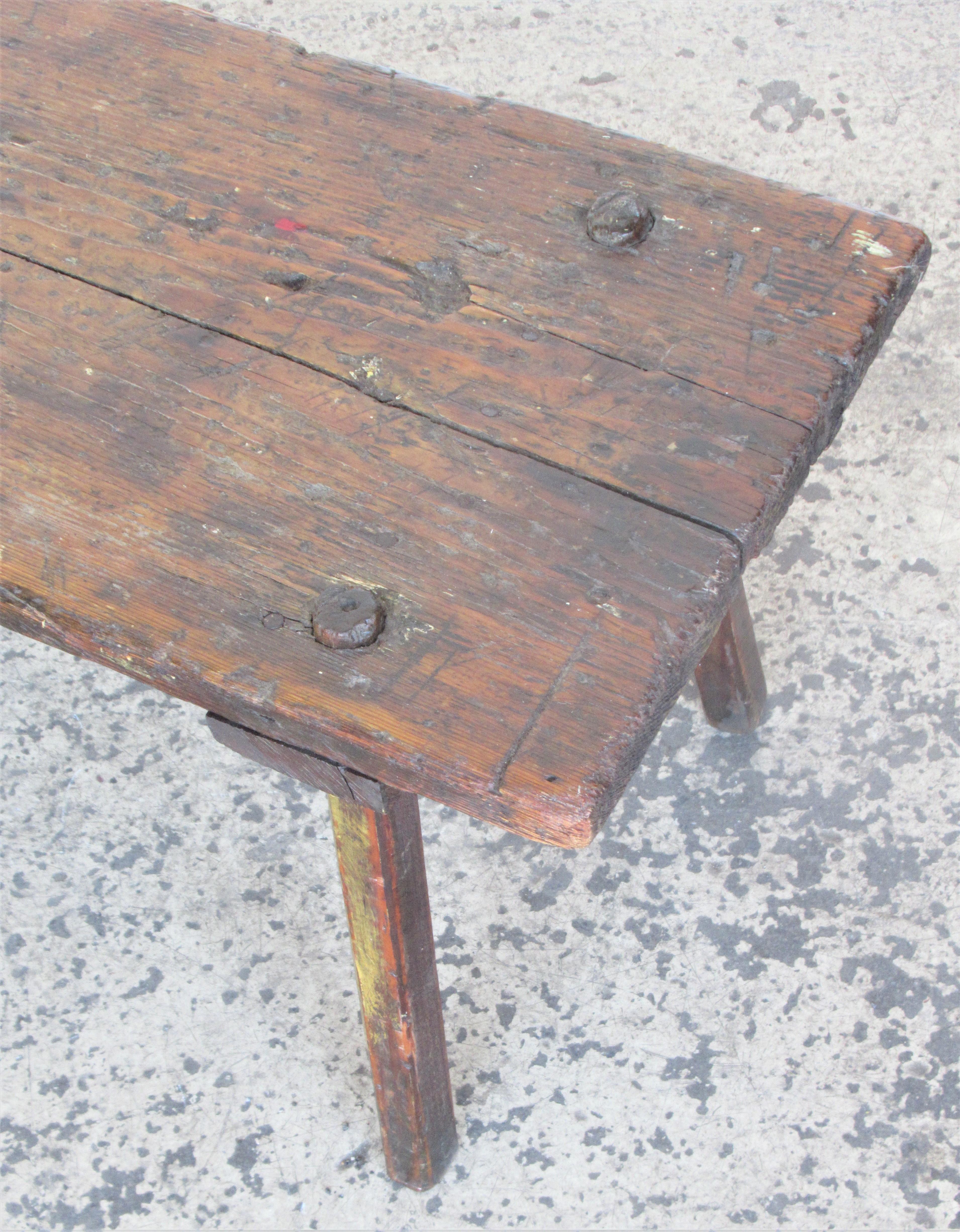 Antique American Primitive Pine Low Bench at 1stDibs