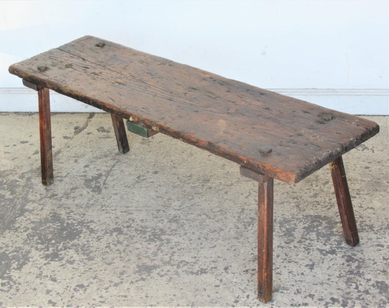 Antique American Primitive Pine Low Bench at 1stDibs