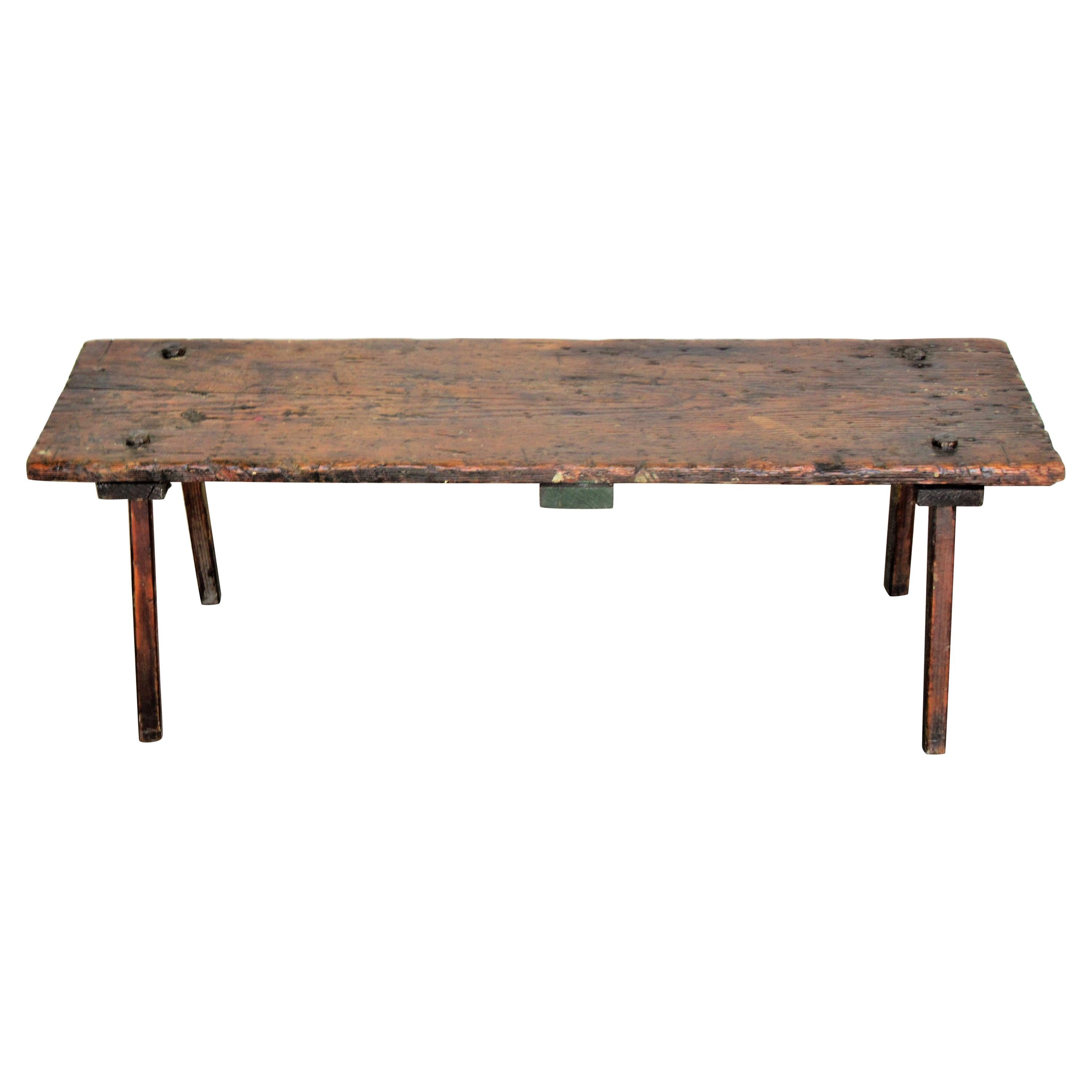 Antique American Primitive Pine Low Bench at 1stDibs