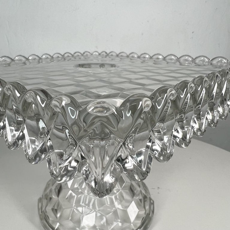 Antique American Square Glass Pedestal Cake Stand Fostoria at 1stDibs