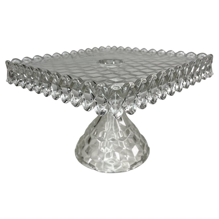 Antique American Square Glass Pedestal Cake Stand Fostoria at 1stDibs