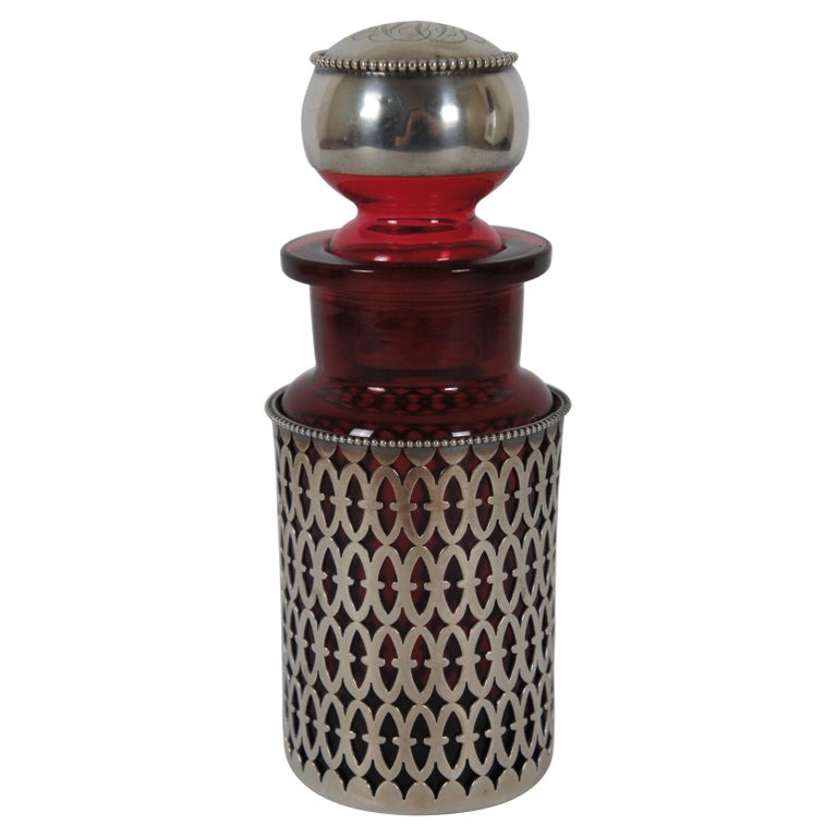 Antique American Sterling Silver and Cranberry Glass 114 Perfume Vanity ...