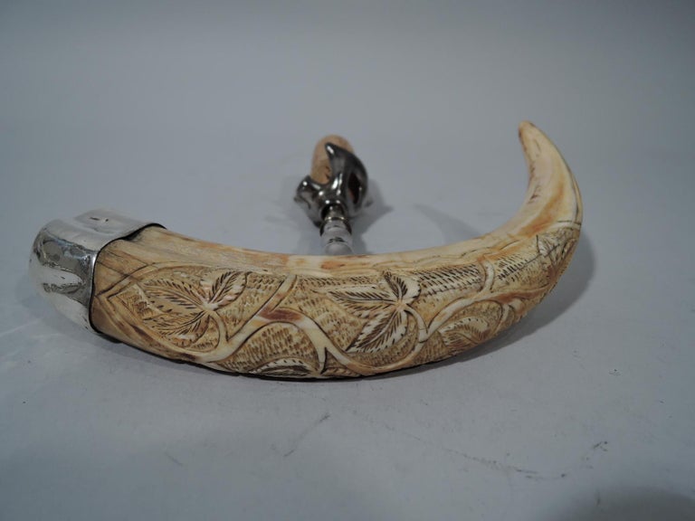 Antique American Sterling Silver and Horn Corkscrew with Carved ...