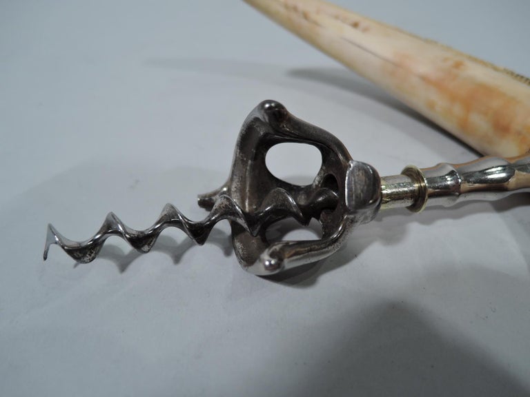 Antique American Sterling Silver and Horn Corkscrew with Carved ...