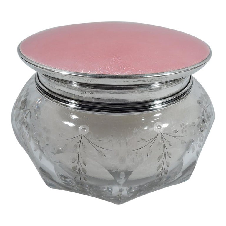 Antique American Sterling Silver and Pink Enamel Powder Jar by Kerr For ...