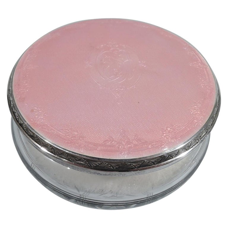 Antique American Sterling Silver and Pink Enamel Powder Jar by Kerr at ...