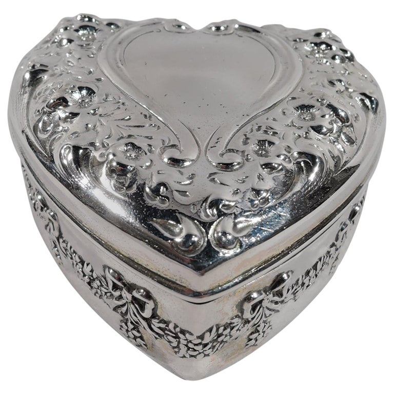 Antique American Sterling Silver Super Romantic Heart Box For Sale at ...
