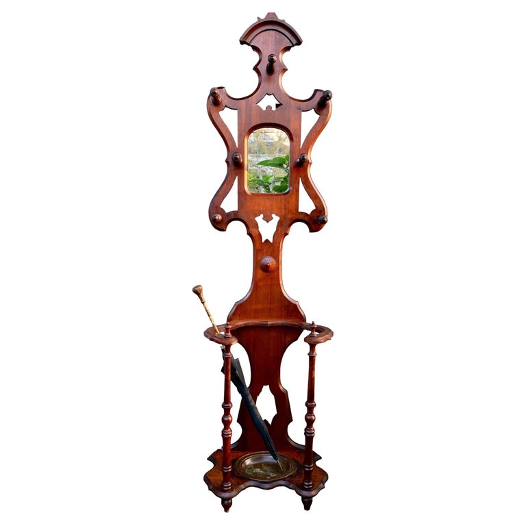 Antique American Victorian Carved Walnut Hall Tree with Original Drip ...
