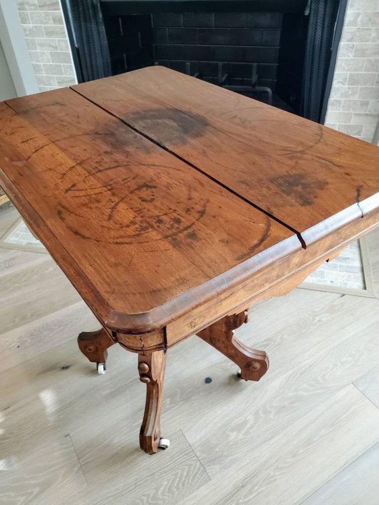 Antique American Victorian Eastlake Burled Walnut Parlor Table For Sale ...