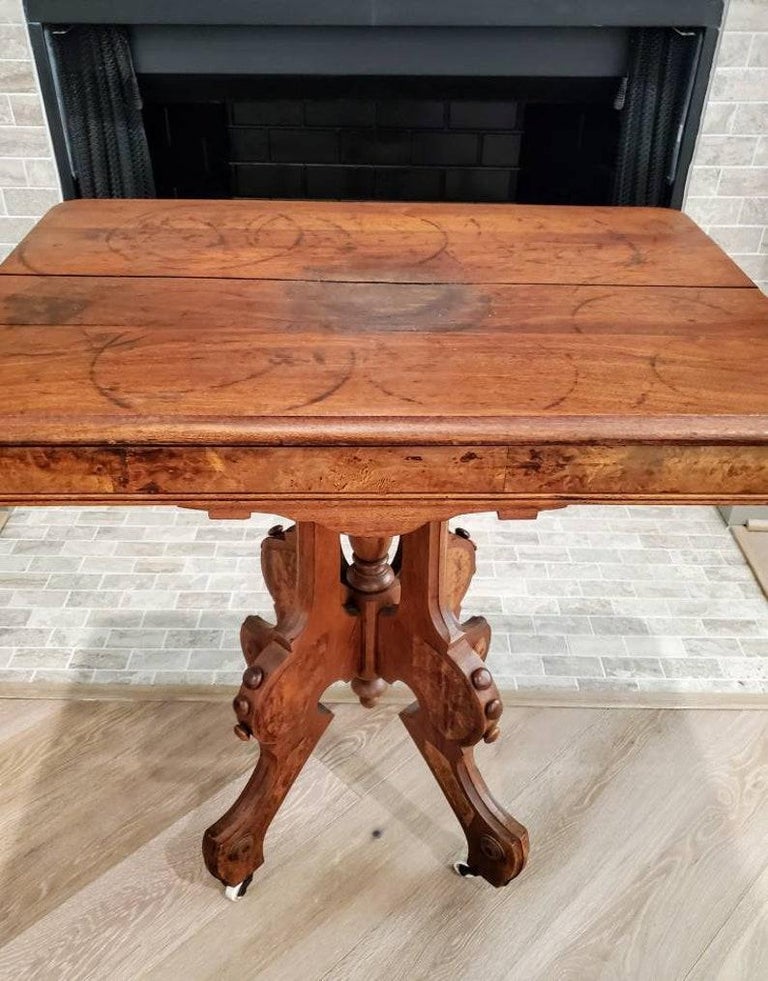 Antique American Victorian Eastlake Burled Walnut Parlor Table For Sale ...