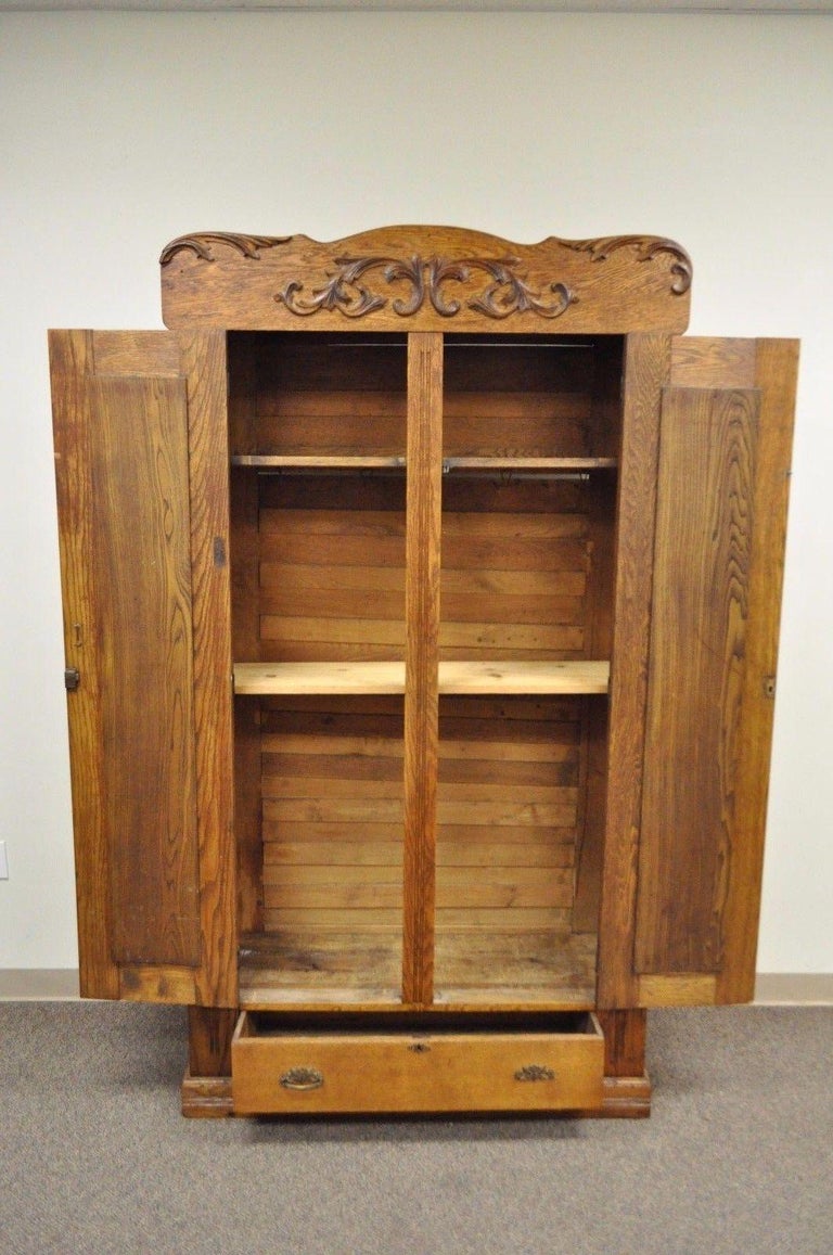 Antique American Victorian Golden Oakwood Clothing Wardrobe Dresser ...