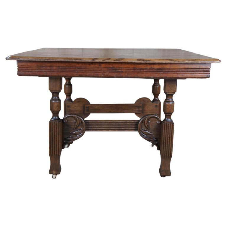 Antique American Victorian Oak Carved Dining or Breakfast Table Square ...