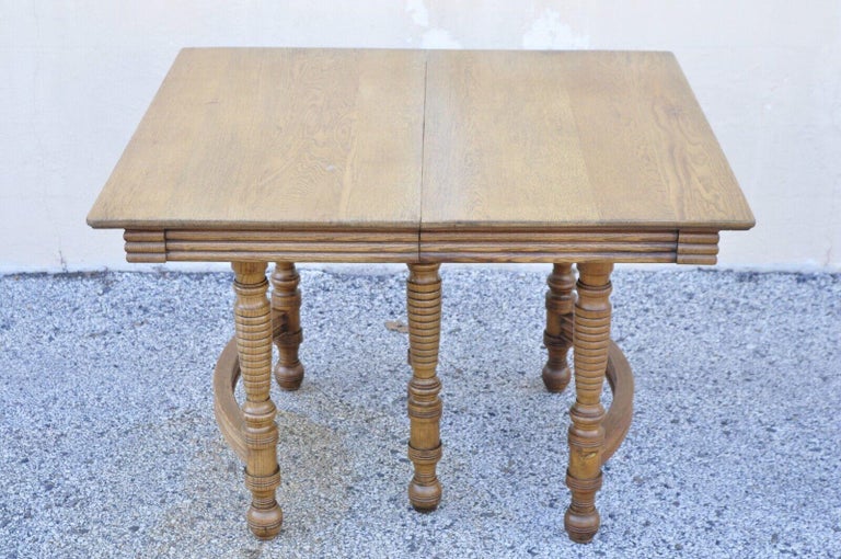 Antique American Victorian Oak Wood Square Extension Dining Table with ...