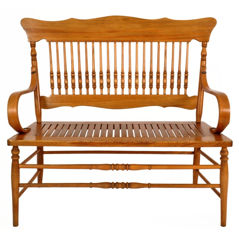 Antique American Windsor Maple Spindle Back Colonial Deacons Bench ...