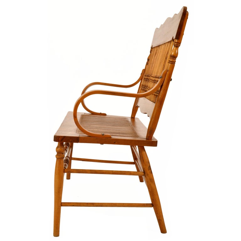 Antique American Windsor Maple Spindle Back Colonial Deacons Bench ...