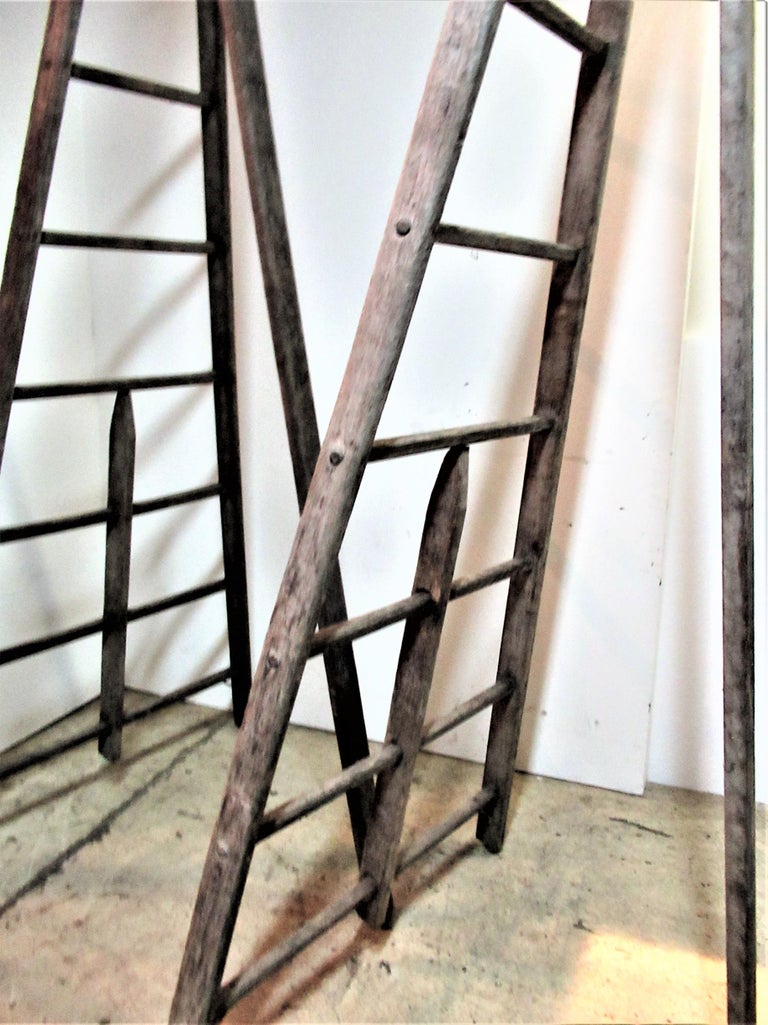 Antique American Wood and Iron A-Frame Peak Top Folding Orchard Ladders ...