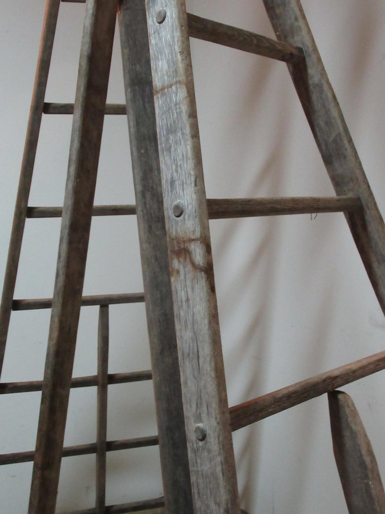 Antique American Wood and Iron A-Frame Peak Top Folding Orchard Ladders ...