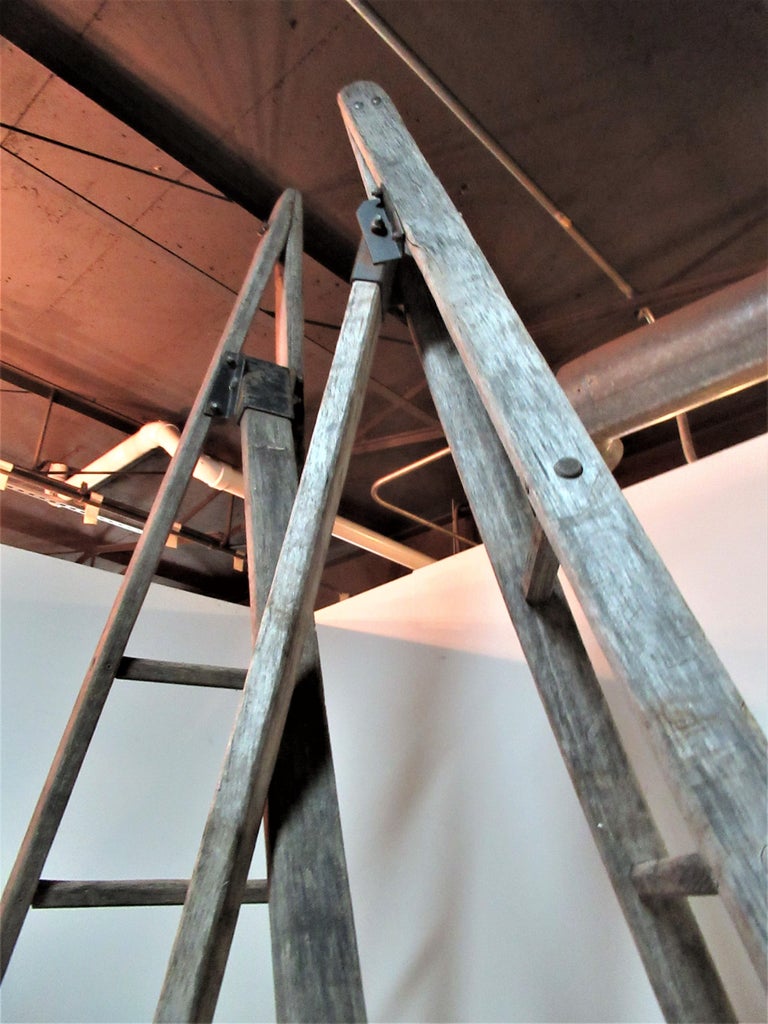 Antique American Wood and Iron A-Frame Peak Top Folding Orchard Ladders ...