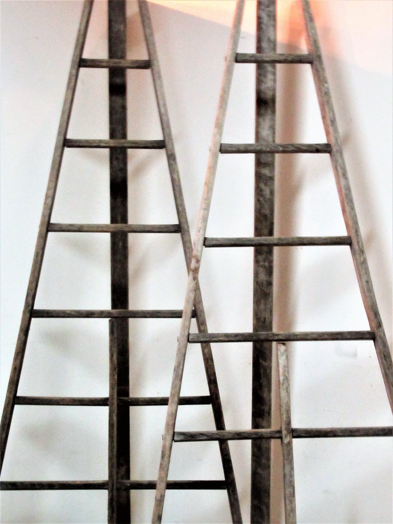 Antique American Wood and Iron A-Frame Peak Top Folding Orchard Ladders ...