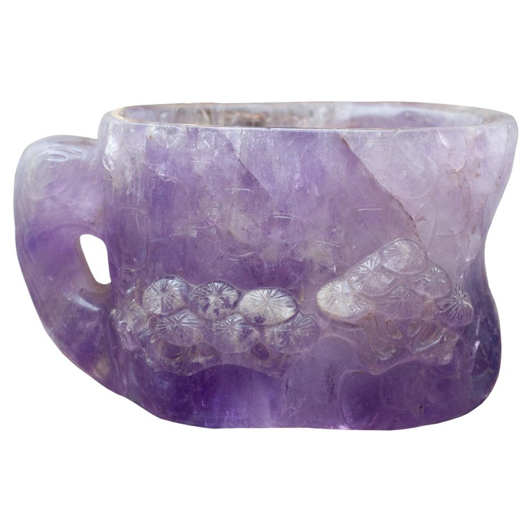 Antique Amethyst Cup / Mug Sculpture with Carved Mushroom Motifs at 1stDibs