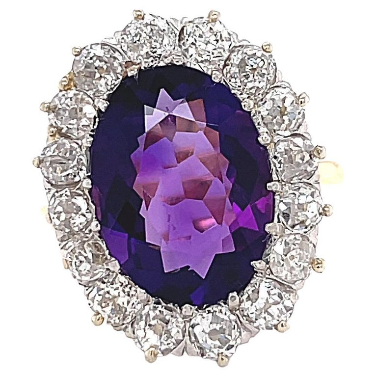 Antique Amethyst Diamond Cluster Gold Ring at 1stDibs