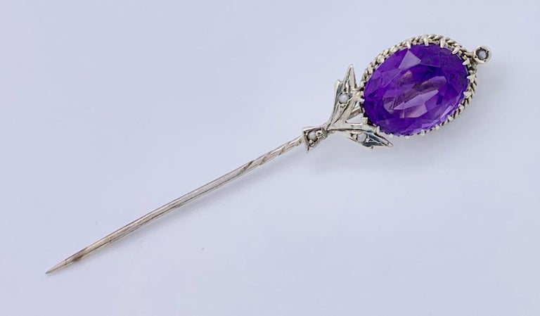 Antique Amethyst Flower Silver Tie Pin For Sale at 1stDibs | amethyst ...