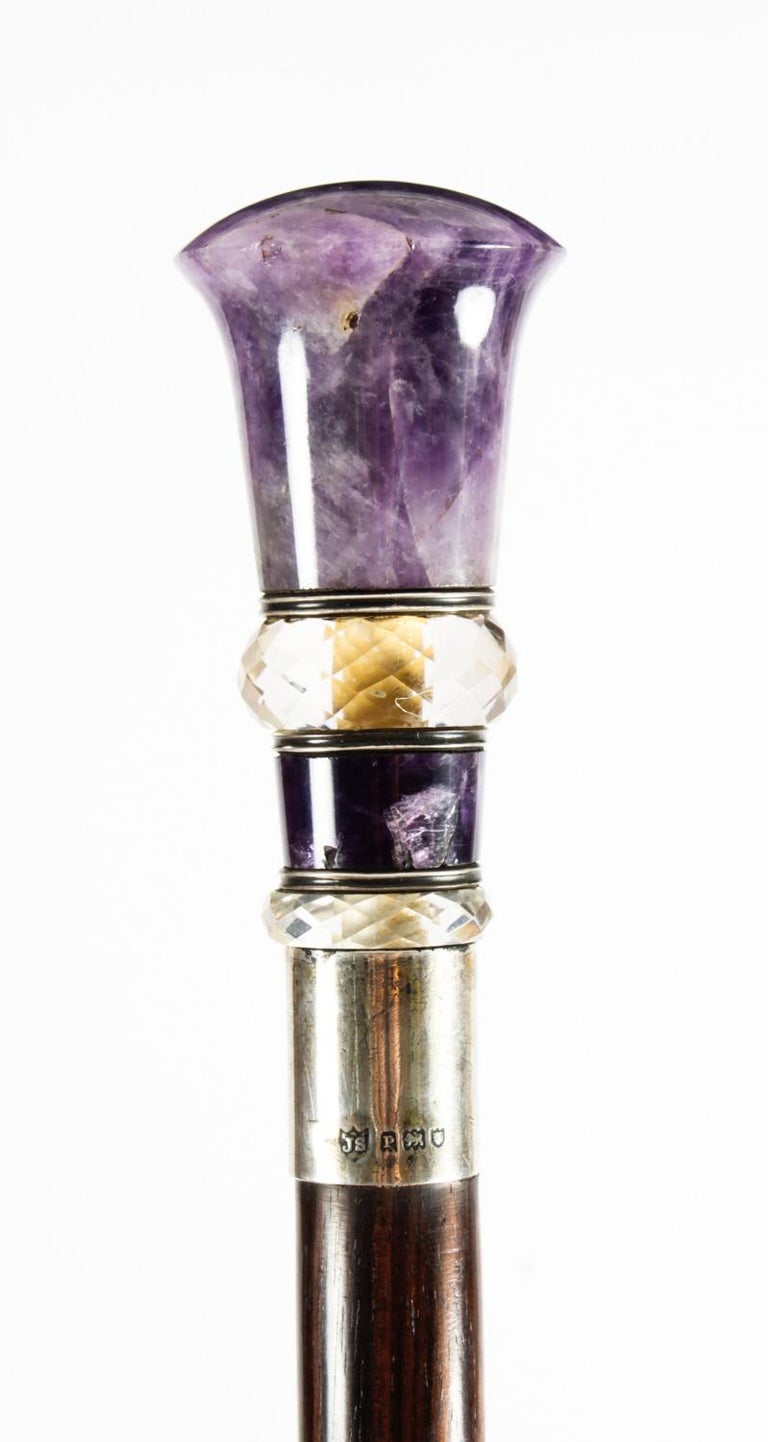 Antique Amethyst, Rock Crystal and Macassar Walking Stick London, 1910 ...