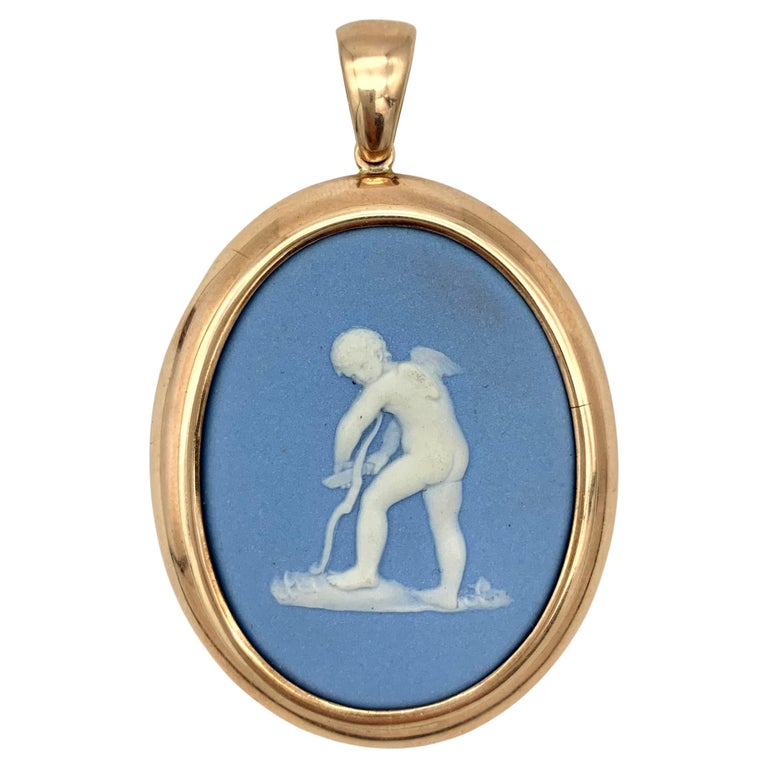 Antique Amor Cupid Pale Blue Wedgwood Pendant 9 karat Red Gold ...
