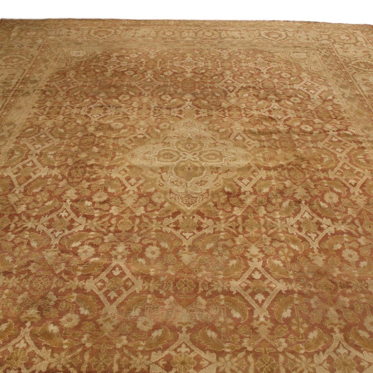 Antique Amritsar Beige and Brown Wool Rug Floral Pattern For Sale at ...