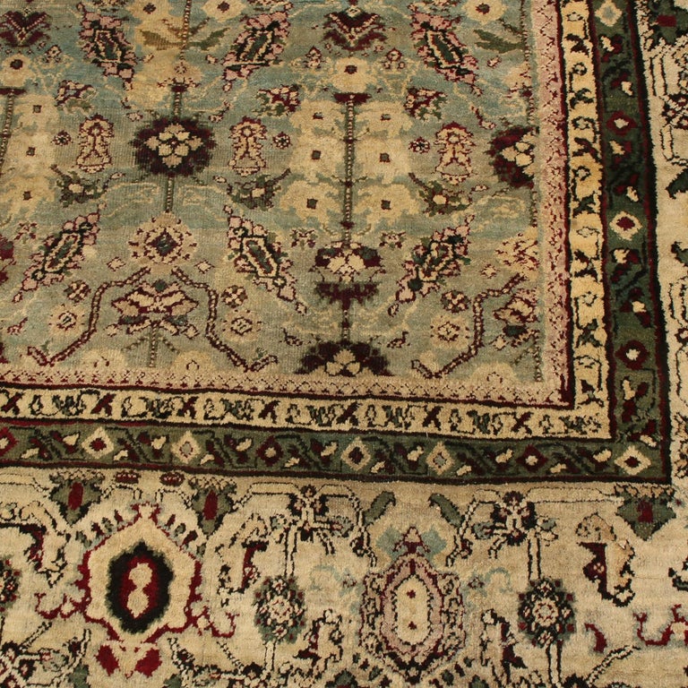 Antique Amritsar Green Blue and Cream White Wool Rug with Burgundy ...