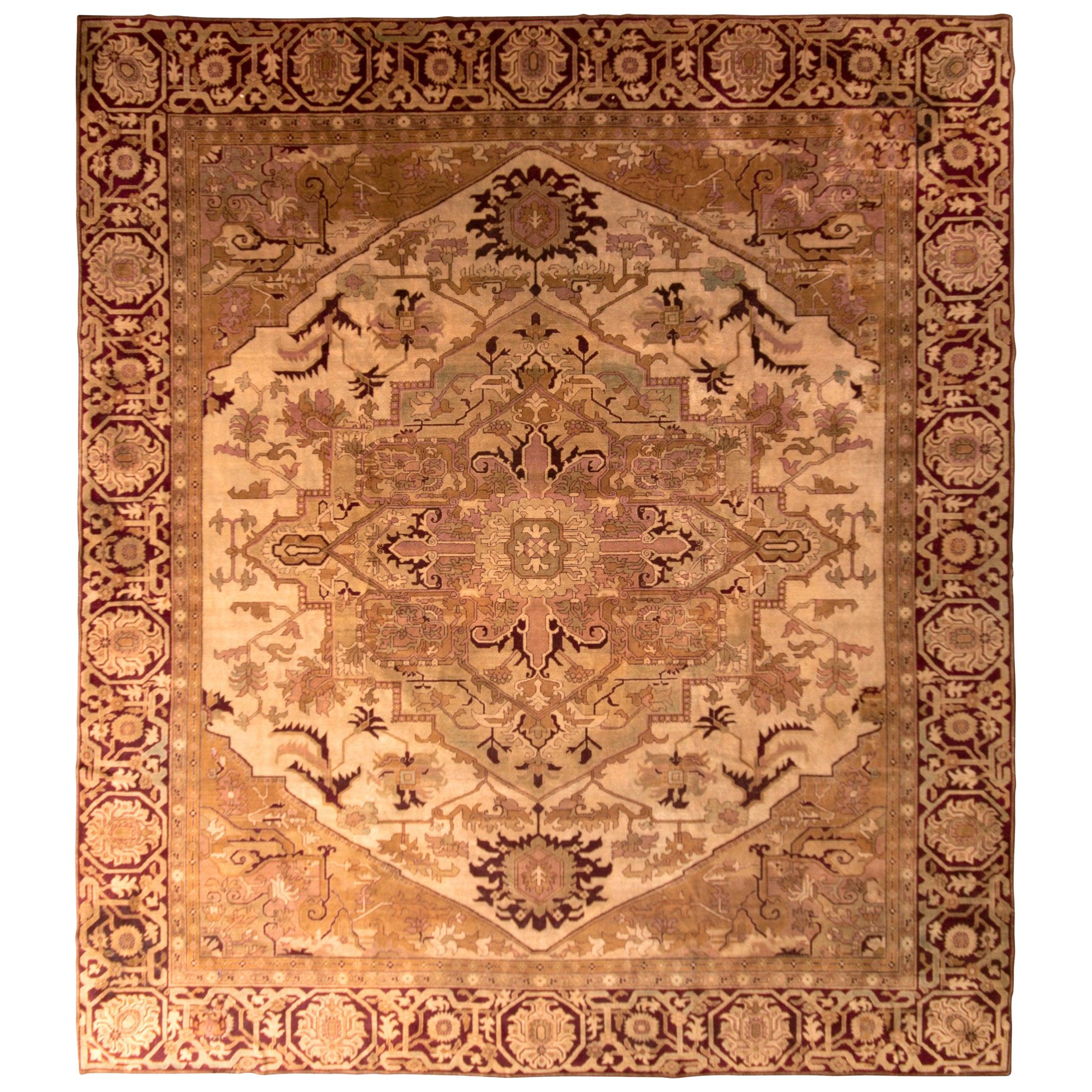 Antique Heriz Brown Medallion Rug with Geometric-Floral Patterns by Rug ...
