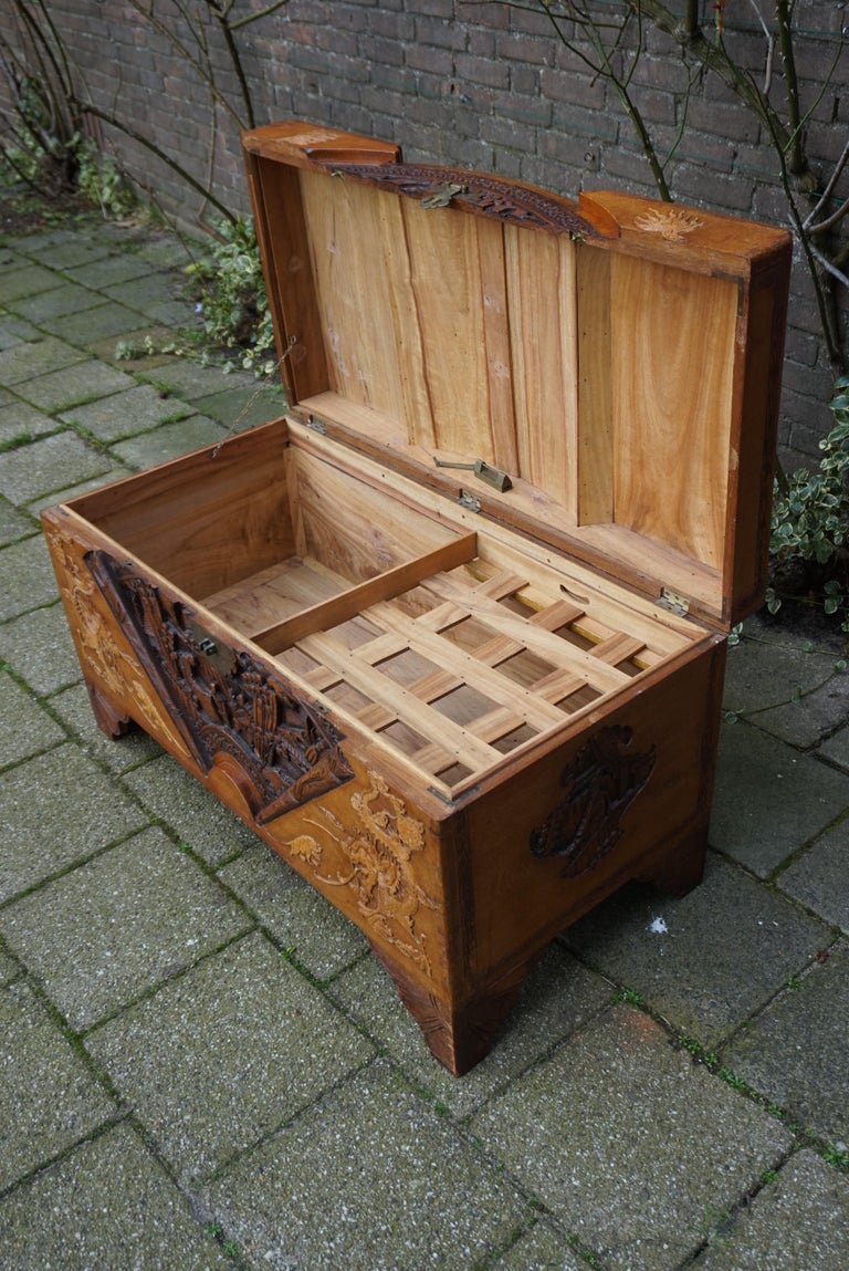 Antique and Complete, Hand Carved Teakwood Chinese Blanket Chest w. Fan ...