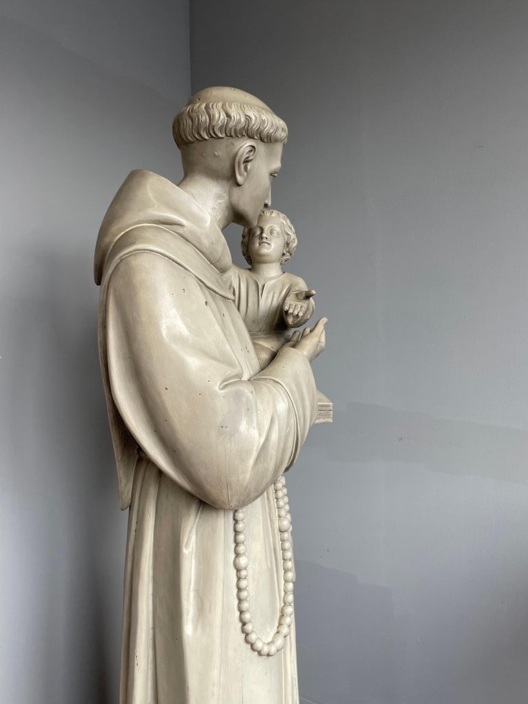 Antique and Large Hand Carved Wooden Saint Anthony of Padua Statue ...