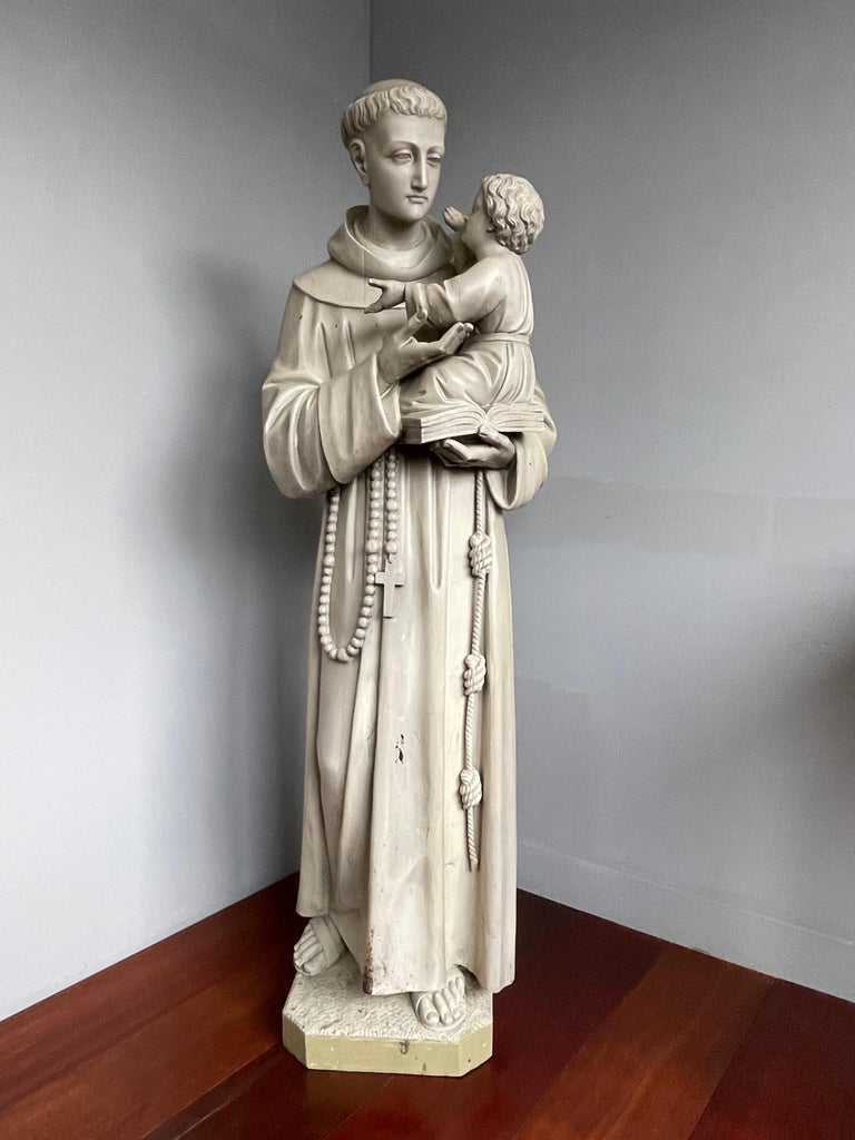 Antique and Large Hand Carved Wooden Saint Anthony of Padua Statue ...