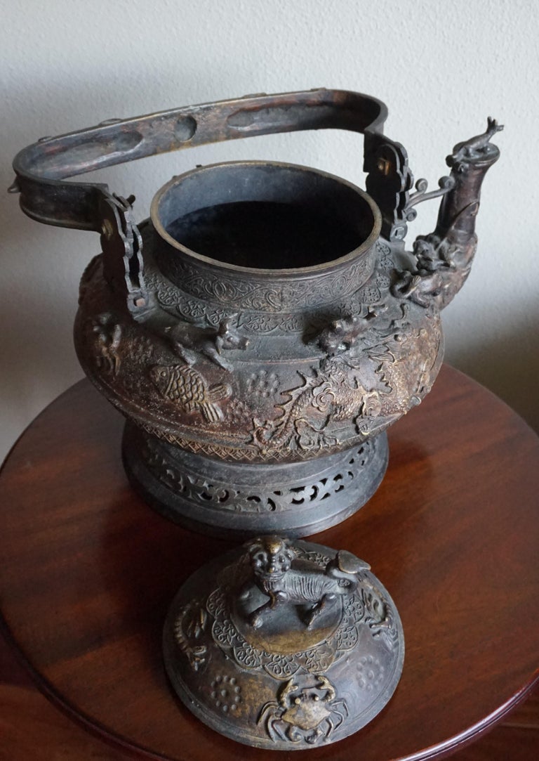 Antique and Largest Ever Malay Brunei Ritual Bronze Kettle w. Animal ...