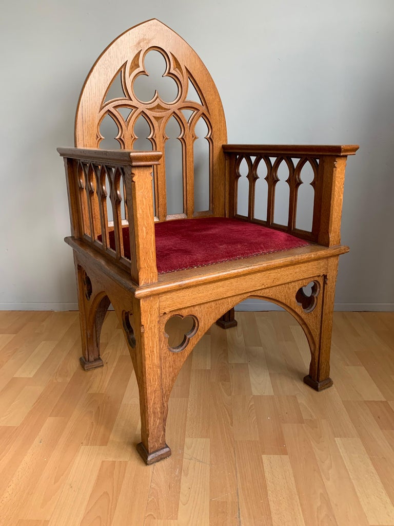 Antique and Unique Quality Carved Gothic Revival Oak Armchair Church ...