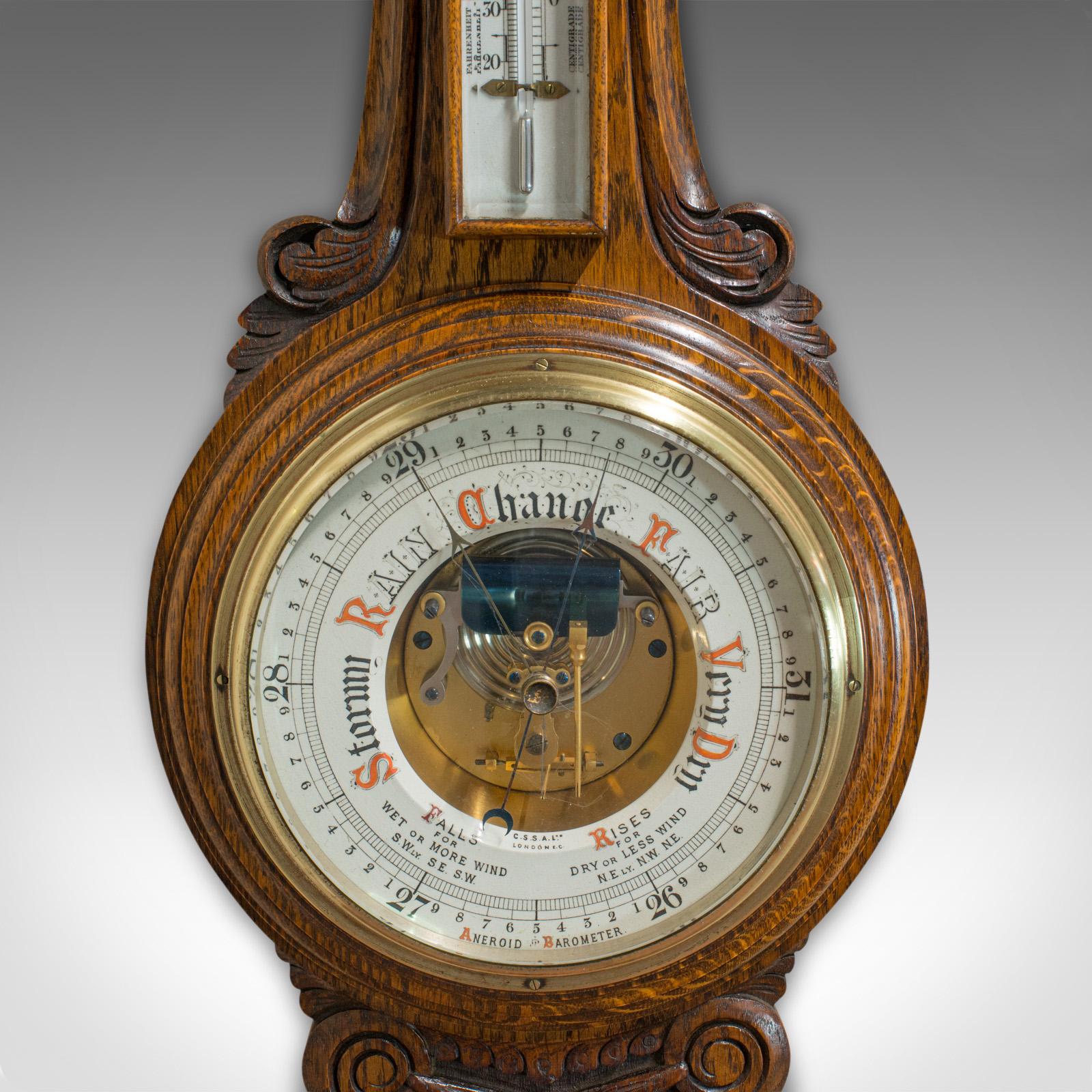 Antique Aneroid Barometer, English, Oak, Banjo, CSSA Ltd, London, circa ...