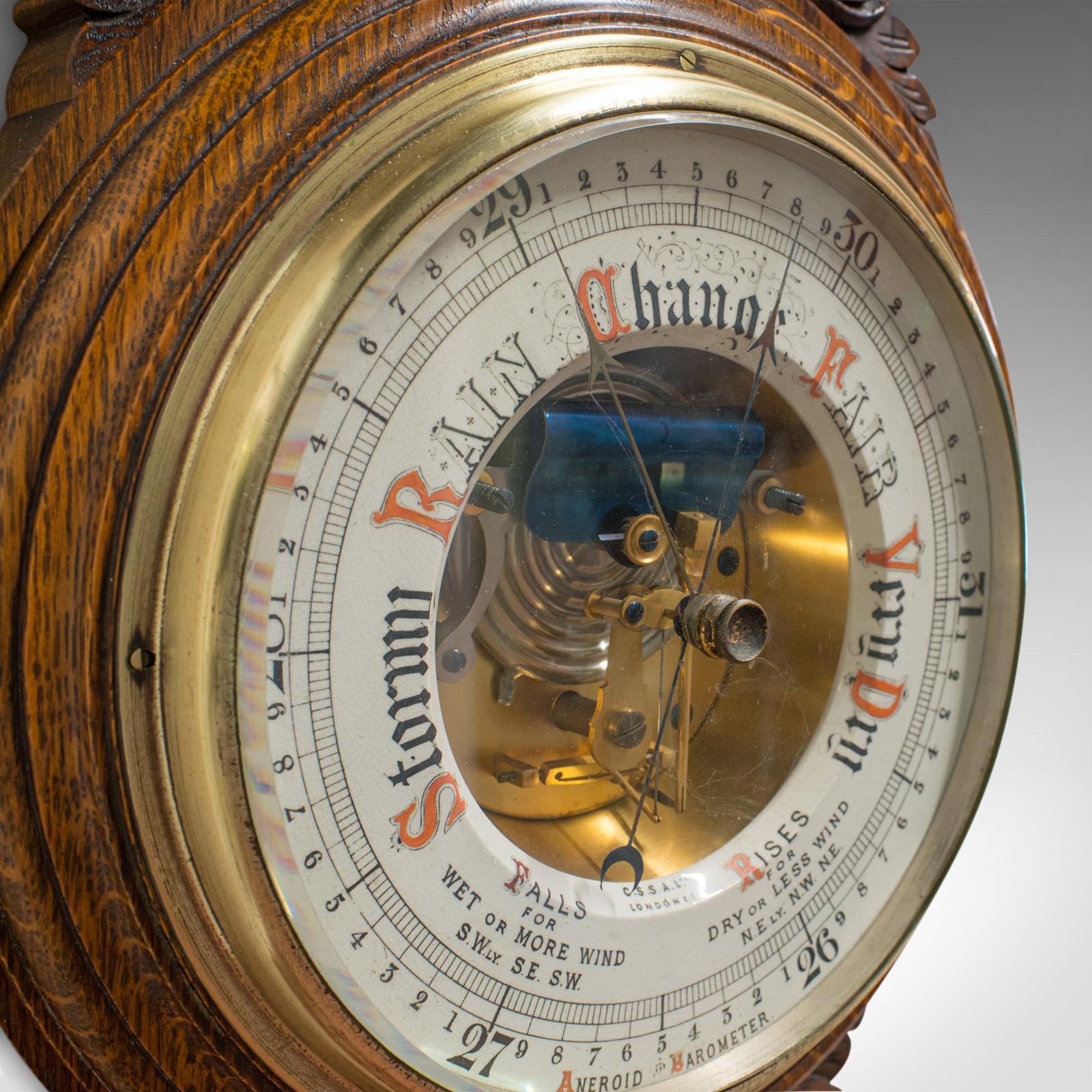 Antique Aneroid Barometer, English, Oak, Banjo, CSSA Ltd, London, circa ...