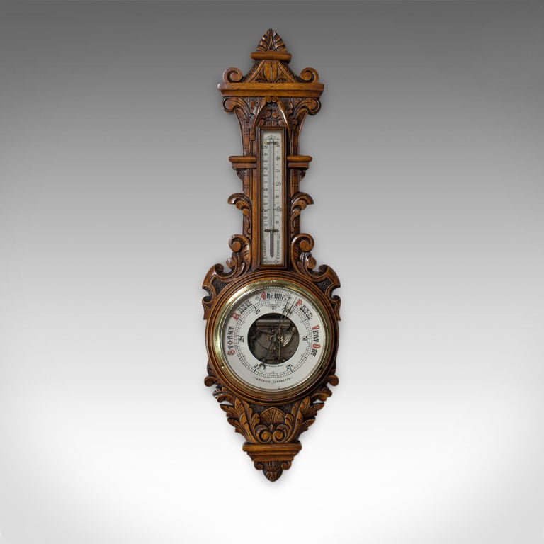 Antique Aneroid Barometer, English, Winstanley of Wigan, Oak, Banjo ...