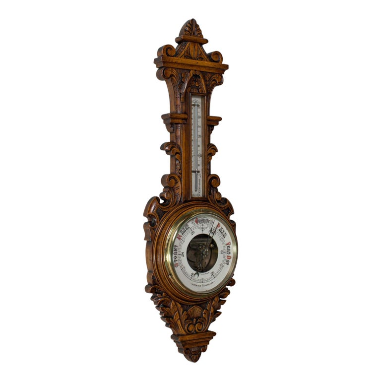 Antique Aneroid Barometer, English, Winstanley of Wigan, Oak, Banjo ...