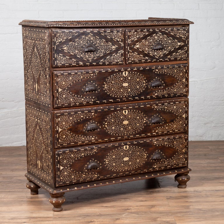 Antique Anglo-Indian Dresser with Bone Inlay, Scrollwork and Foliage ...